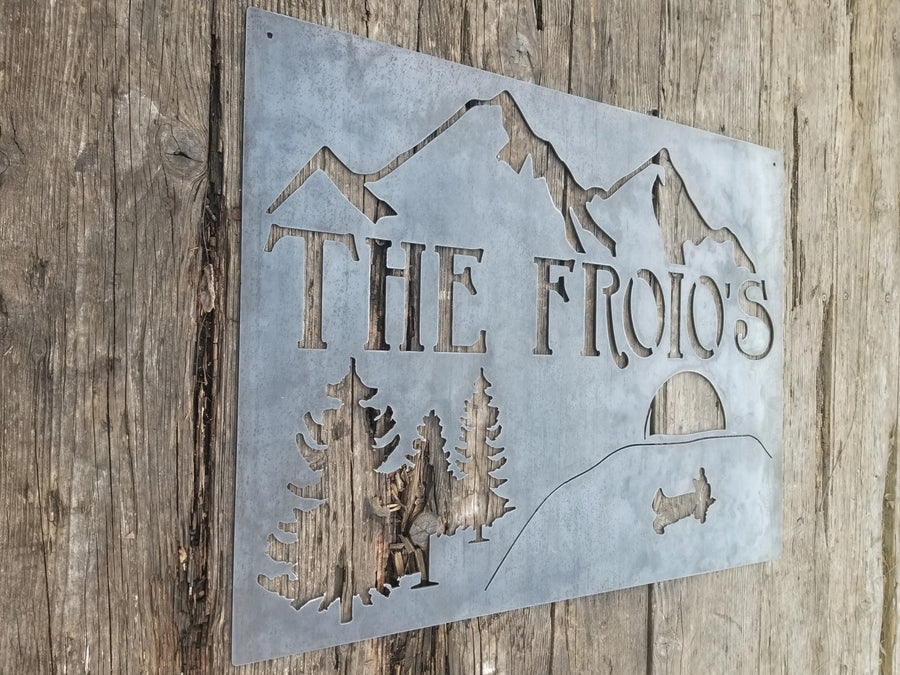 Personalized Metal Sign, Mountains and Trees, Scenic Sign – Maker Table