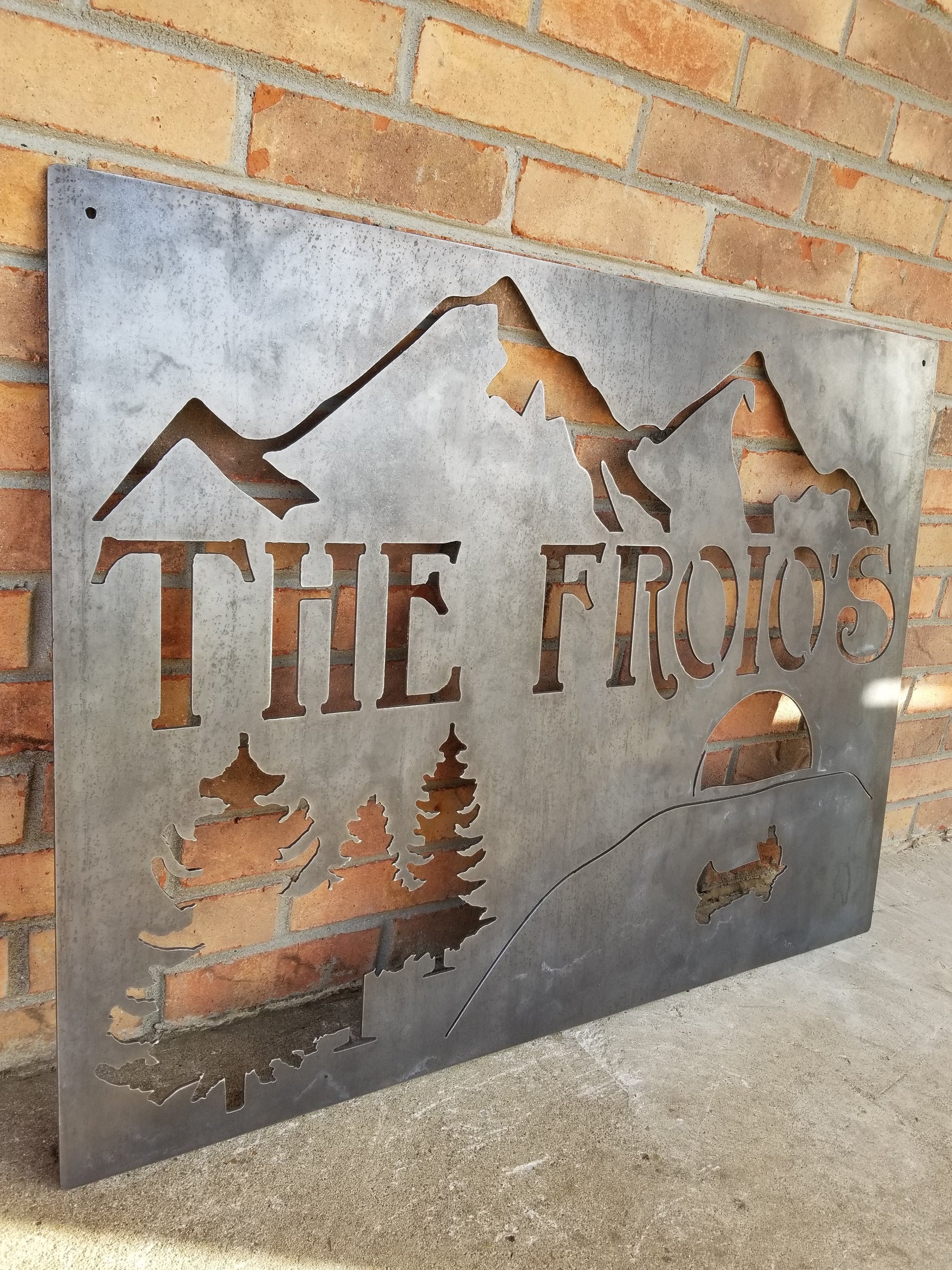 Personalized Metal Sign, Mountains and Trees, Scenic Sign – Maker Table