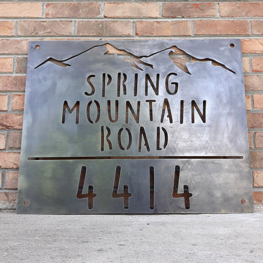 LARGE Custom Metal Hanging Address Sign - Mountain, House Number ...