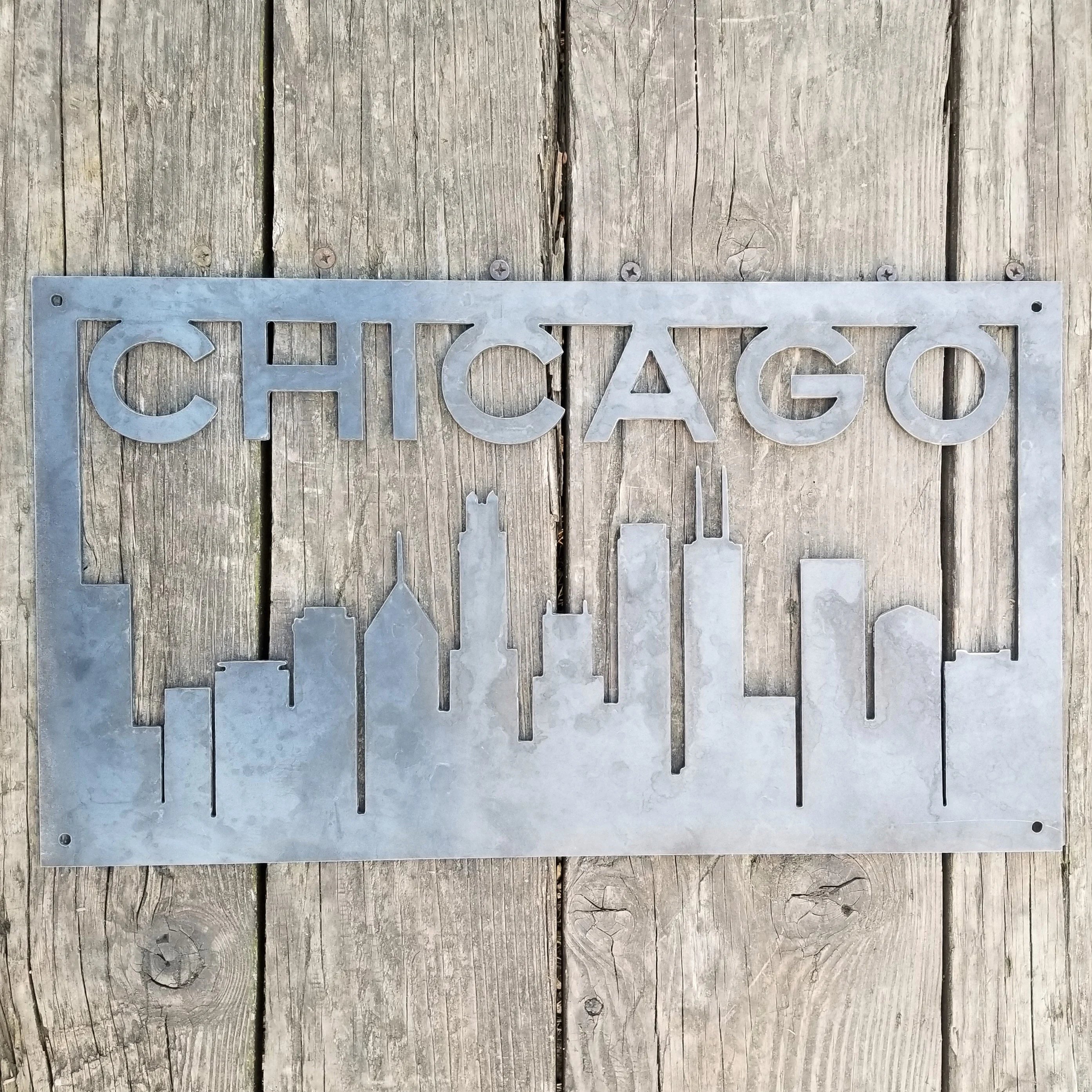 Personalized Metal Chicago Skyline Sign - Custom Chicago, Illinois Wal ...