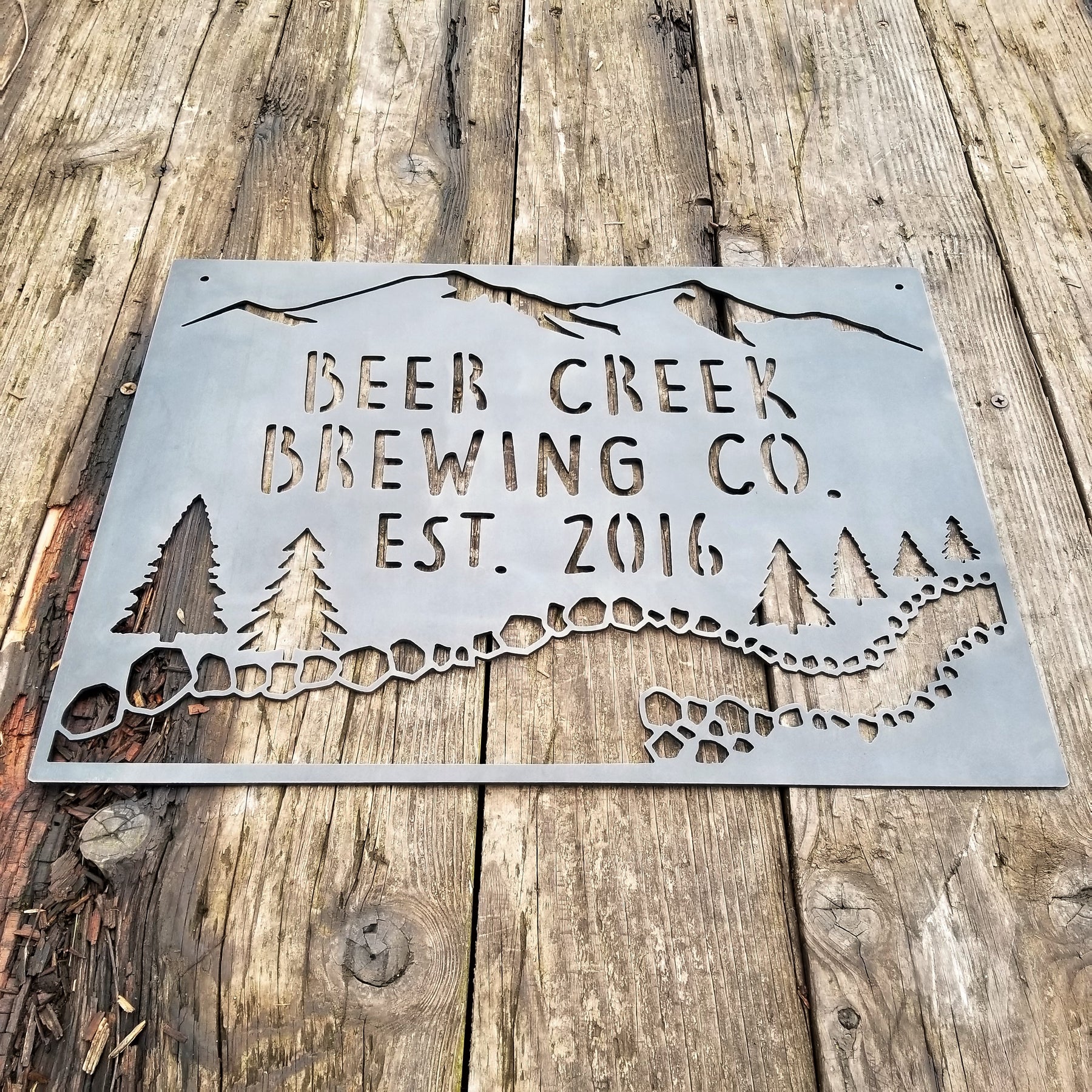 Rustic Mountain Creek Sign - Custom Metal Sign, Pine Trees, Cabin ...