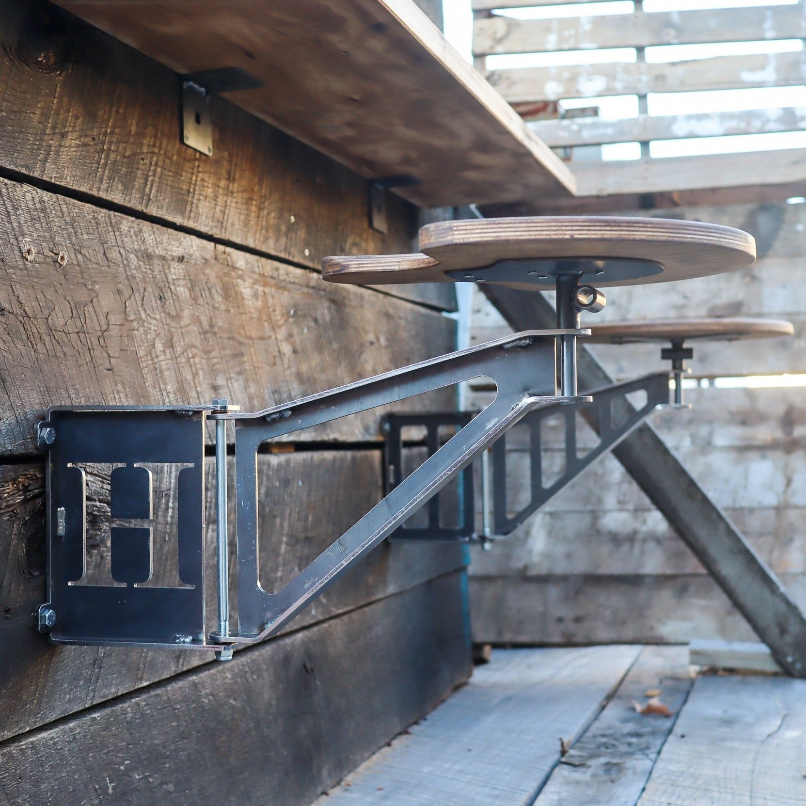 Custom Swing-Away Bar Stool with Monogram | Steel Wall-Mounted Swivel ...