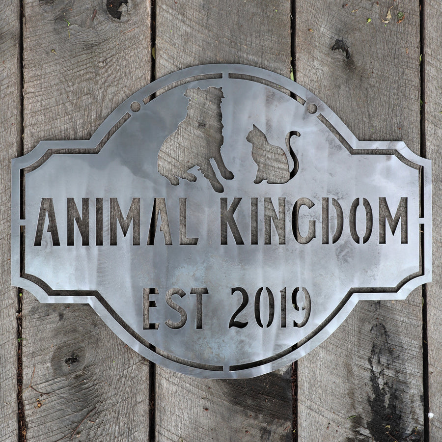 Personalized Hanging Metal Animal Sign - Vintage Family Name Decor - D ...