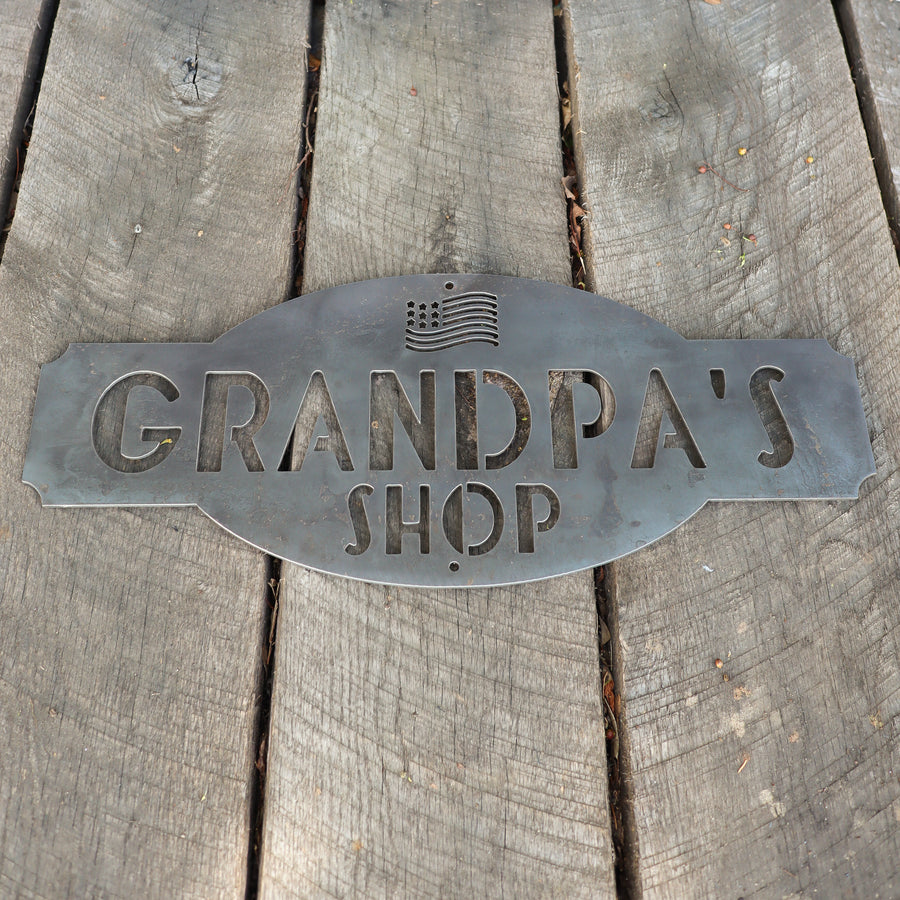 Grandpa's Shop - Personalized American Flag Metal Shop Sign – Maker Table