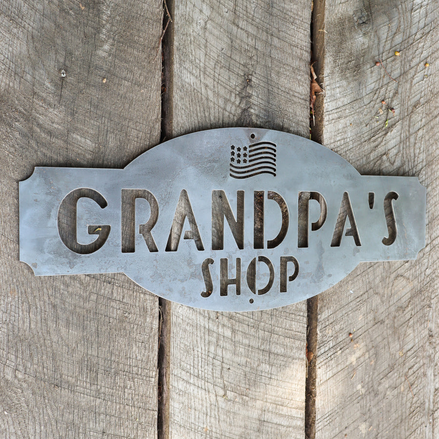 Grandpa's Shop - Personalized American Flag Metal Shop Sign, Patriotic ...
