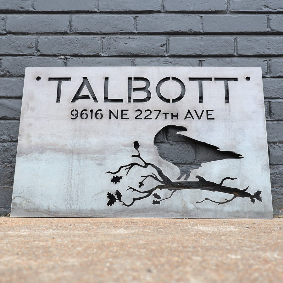 Bird on Tree Branch Hanging Metal Address Sign - Family Name, House Nu ...