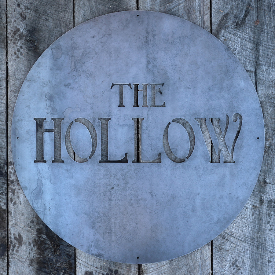 Personalized Minimalist Metal Circle Sign - The Hollow - Rustic Round ...