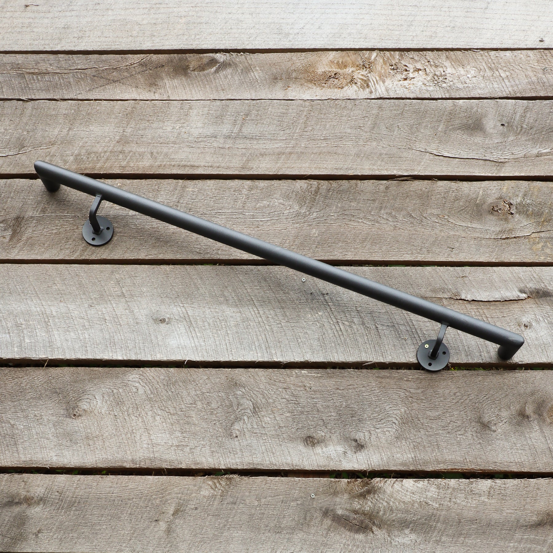 Custom Round Metal Handrail with ADA Returns | Handmade Textured Black ...