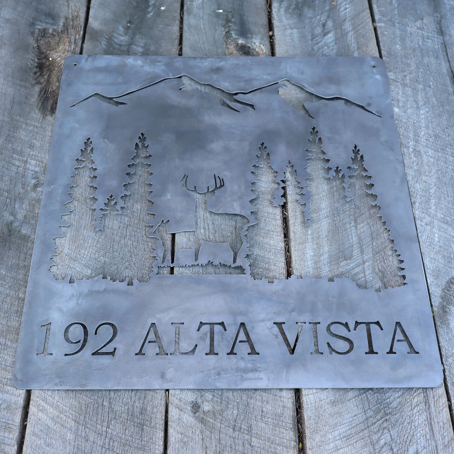 Personalized Rustic Address Metal Sign - Forest and Deer Wall Art, Mou ...