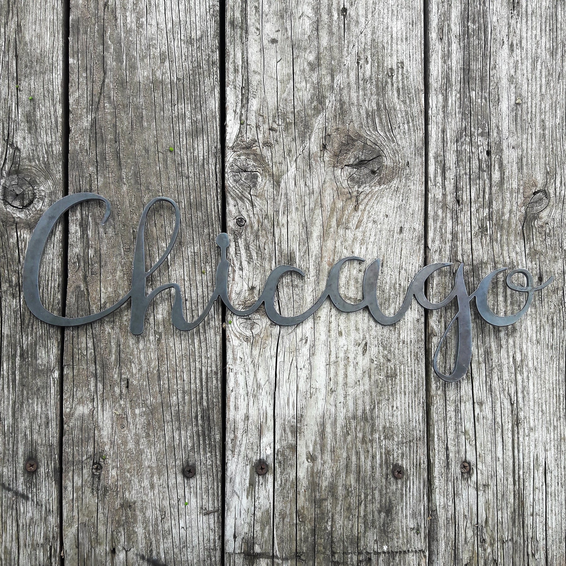 Metal Chicago Sign- Custom Metal Cursive Chicago Wall Art – Maker Table